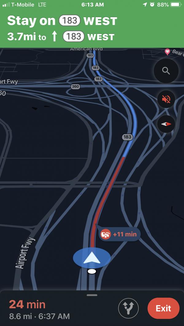 Car accident in 183 W. - Irving, TX - Navbug User Report